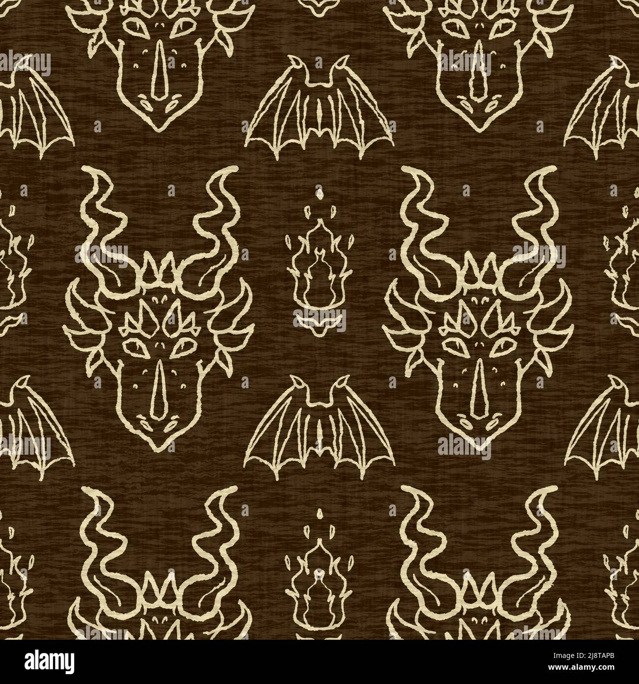 Dragon linen effect texture seamless pattern. Woven mythical beast for ...