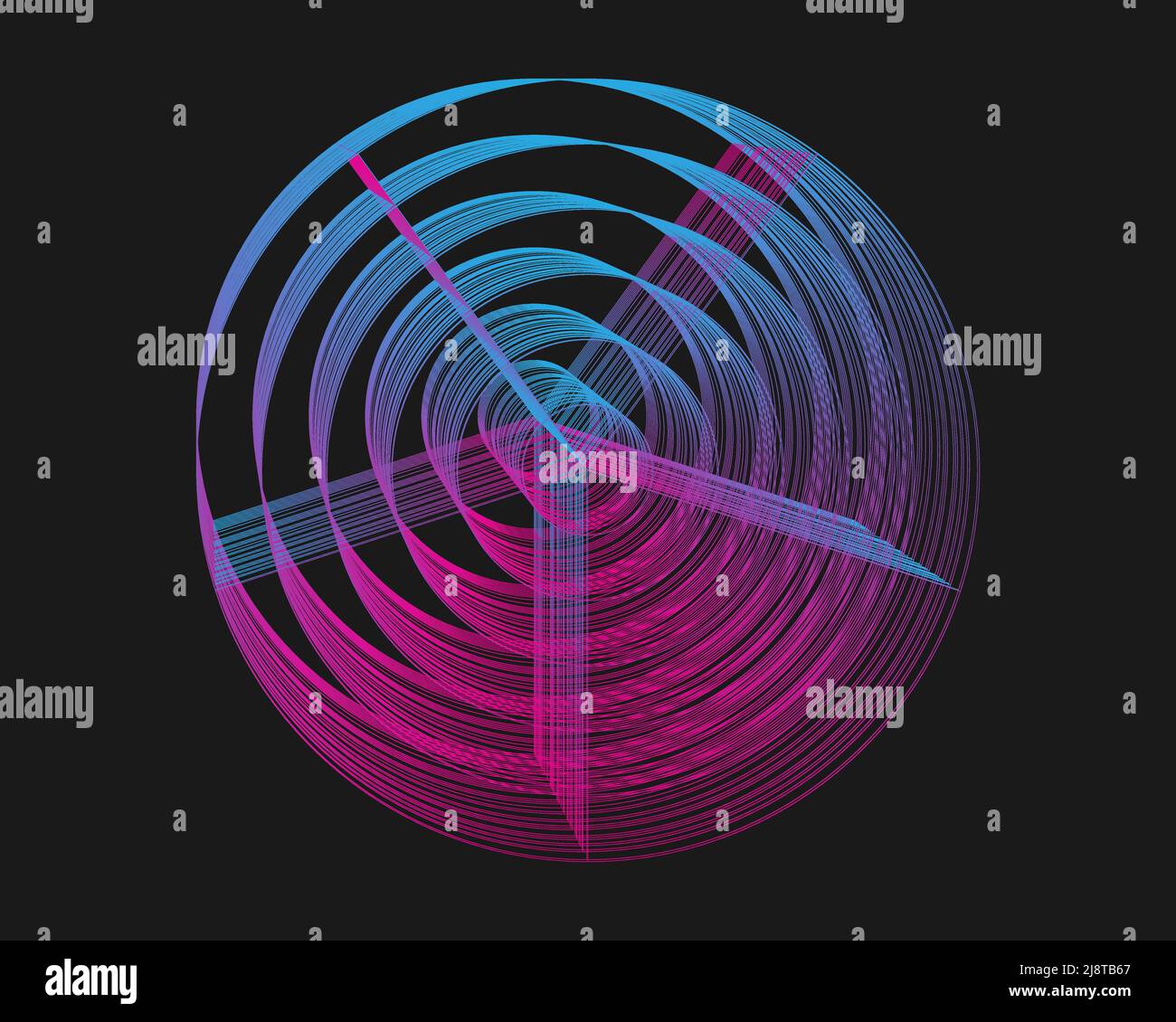 Wave retro punk design element. Technology round on black background ...