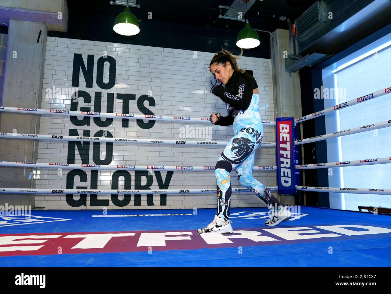 Victoria Bustos during a media workout at 12X3 Boxing, London. Picture ...