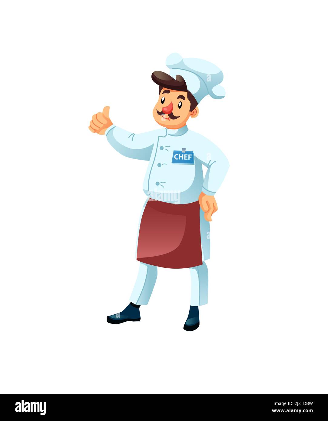 Flat cartoon man character chef at work shows thumbs up gesture ...