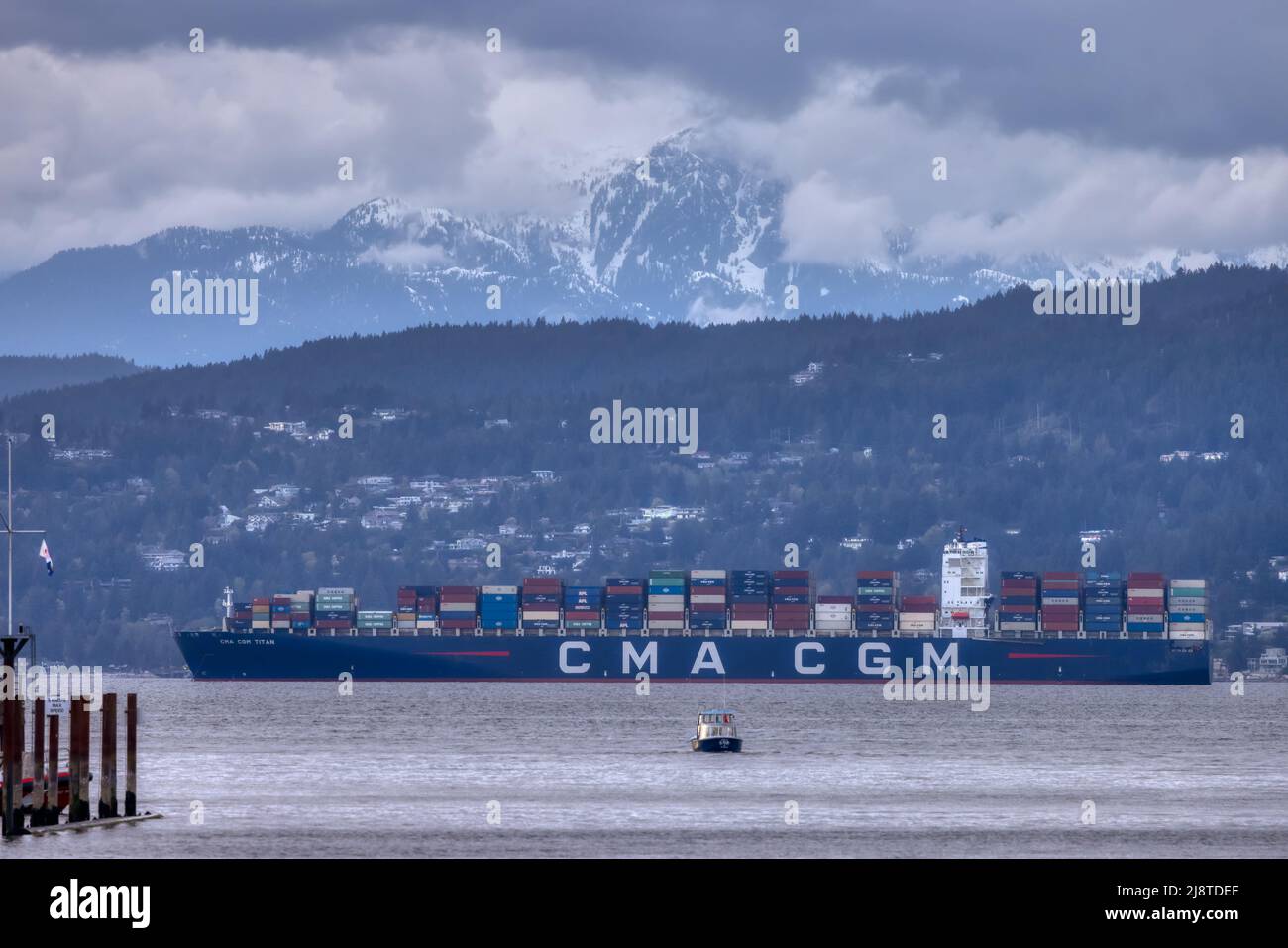 Big Container Ship parked in Burrard Inlet on the West Coast of Pacific ...