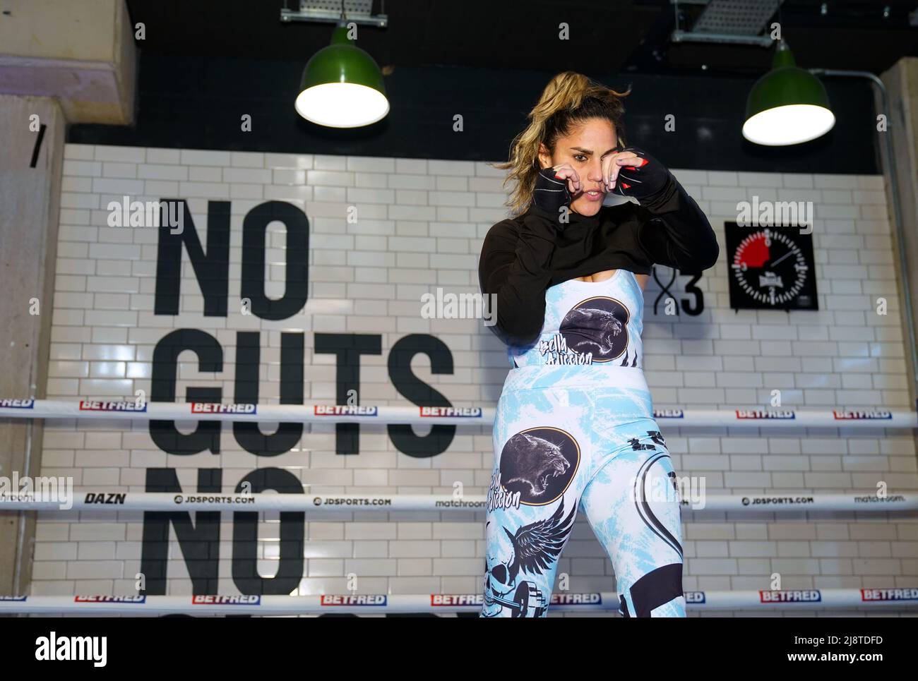 Victoria Bustos during a media workout at 12X3 Boxing, London. Picture ...