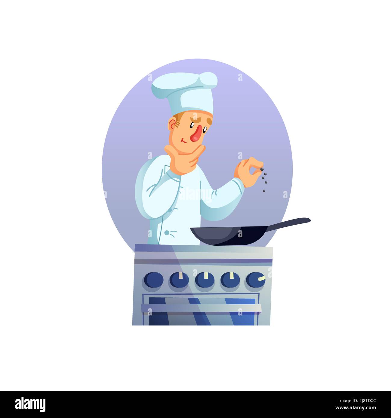 Flat cartoon man character chef cooks meal in pan,professional food ...