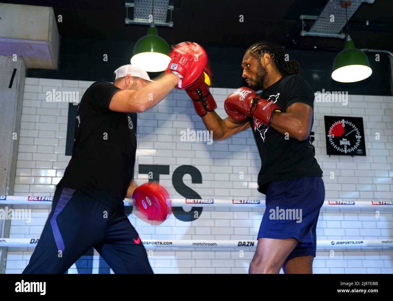 Craig Richards (right) during a media workout at 12X3 Boxing, London ...