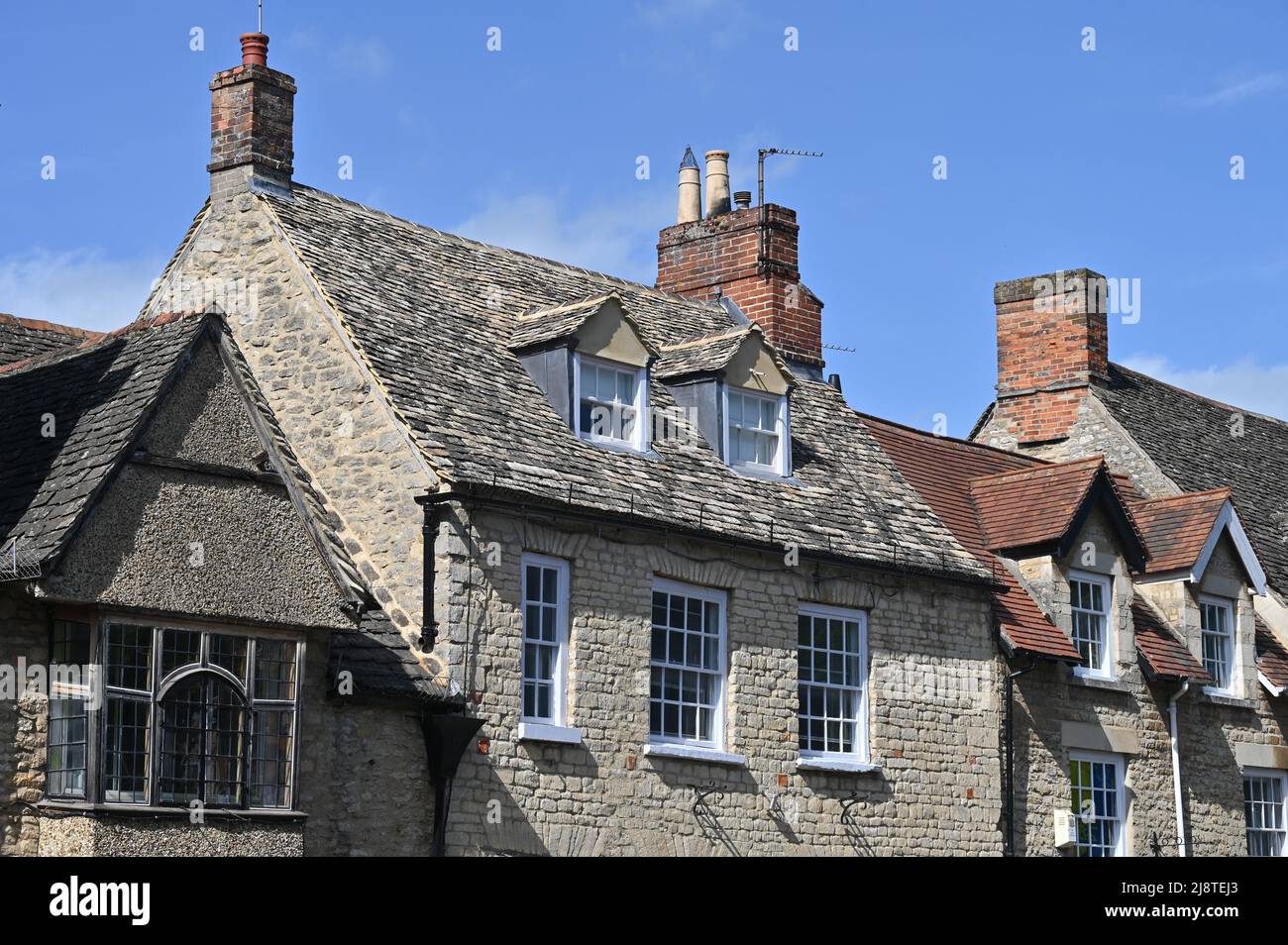 The front of stone built buildings in Woodstock, Oxfordshire Stock ...