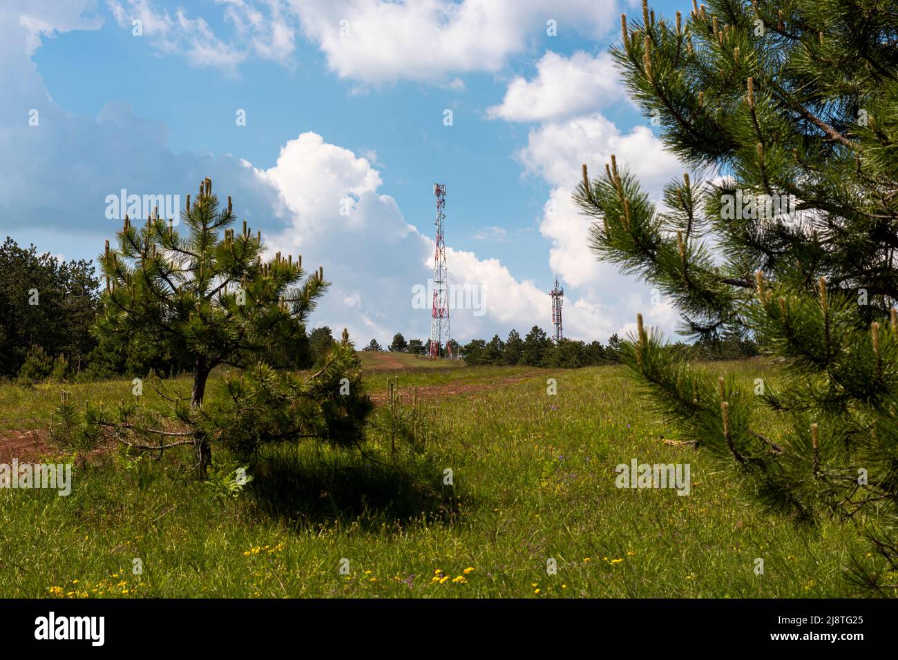 Telecommunication tower 5G, Wireless antenna connection system of communication systems in ...