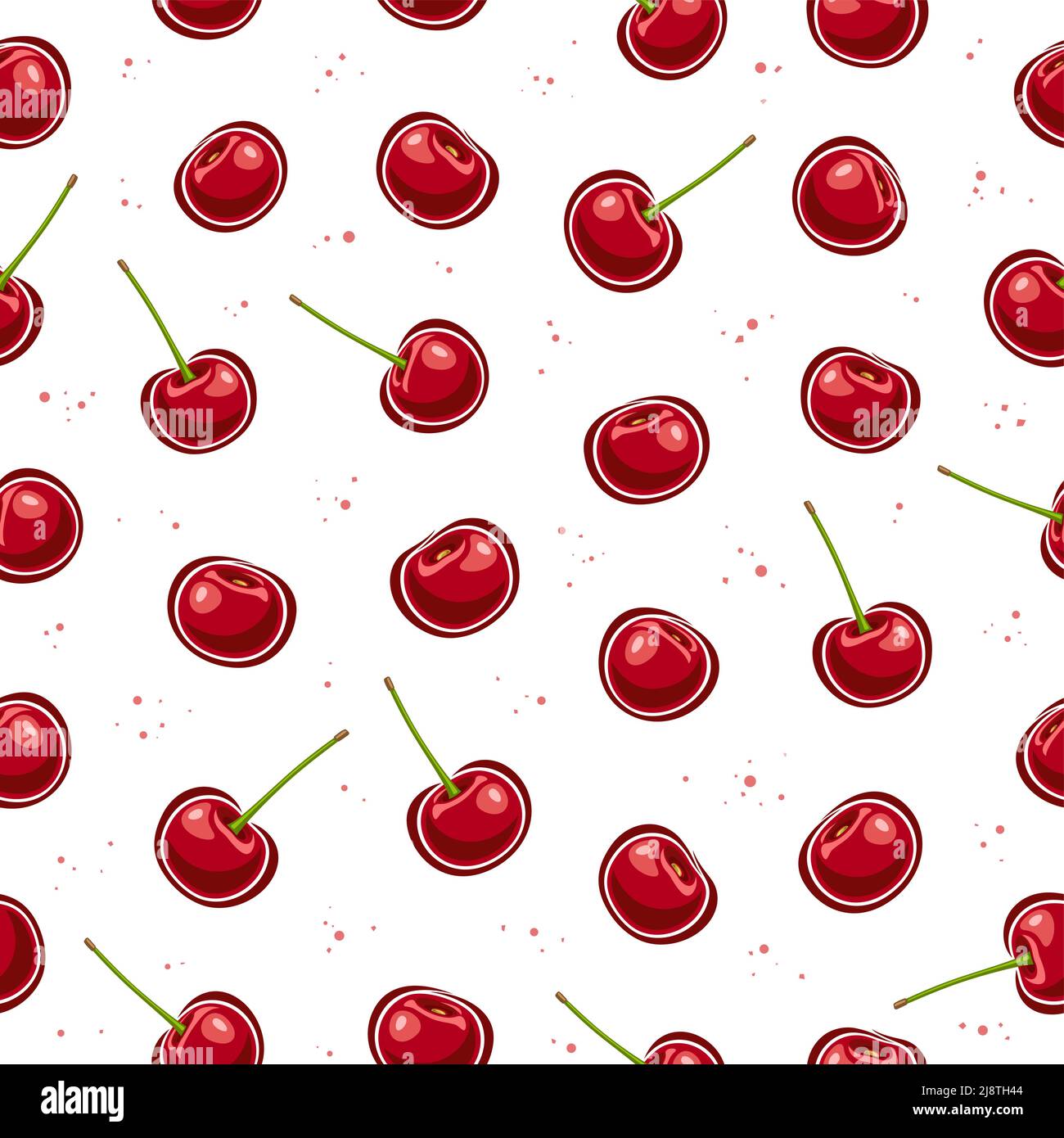 Vector Cherry Seamless Pattern, square repeating background with set of ...