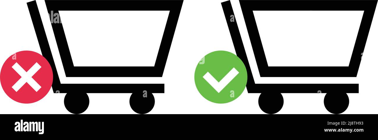 Set of shopping basket icons with cross and check marks. Editable ...