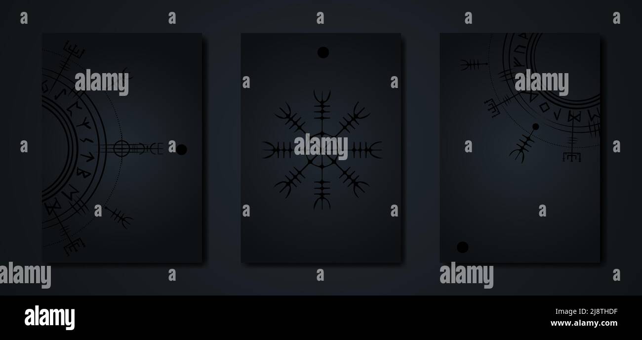 Black card set collection of Magic ancient viking art deco, dark ...