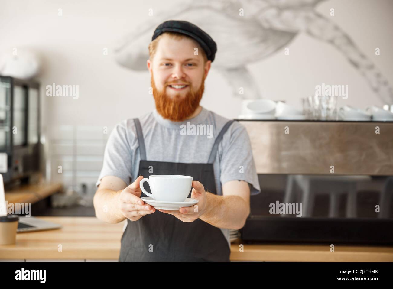 Coffee Business owner Concept - Portrait of happy young bearded ...