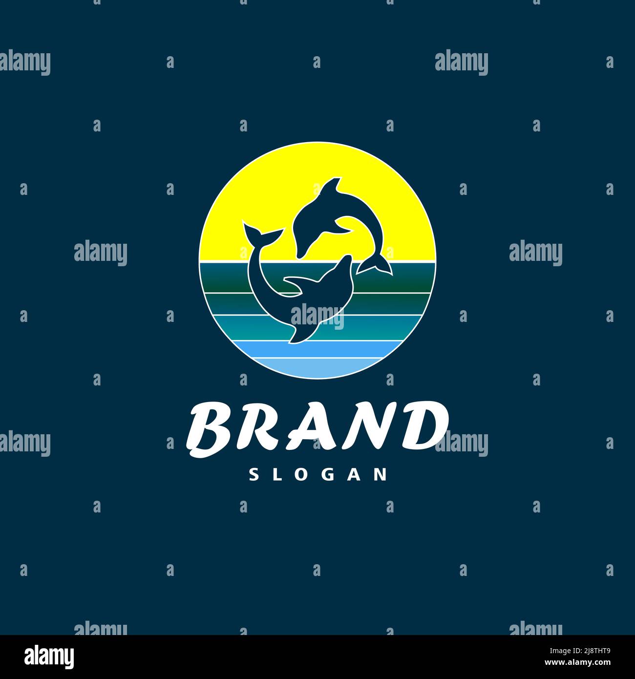 Elegant logo vector of dolphins jumping behind the sun Stock Vector ...