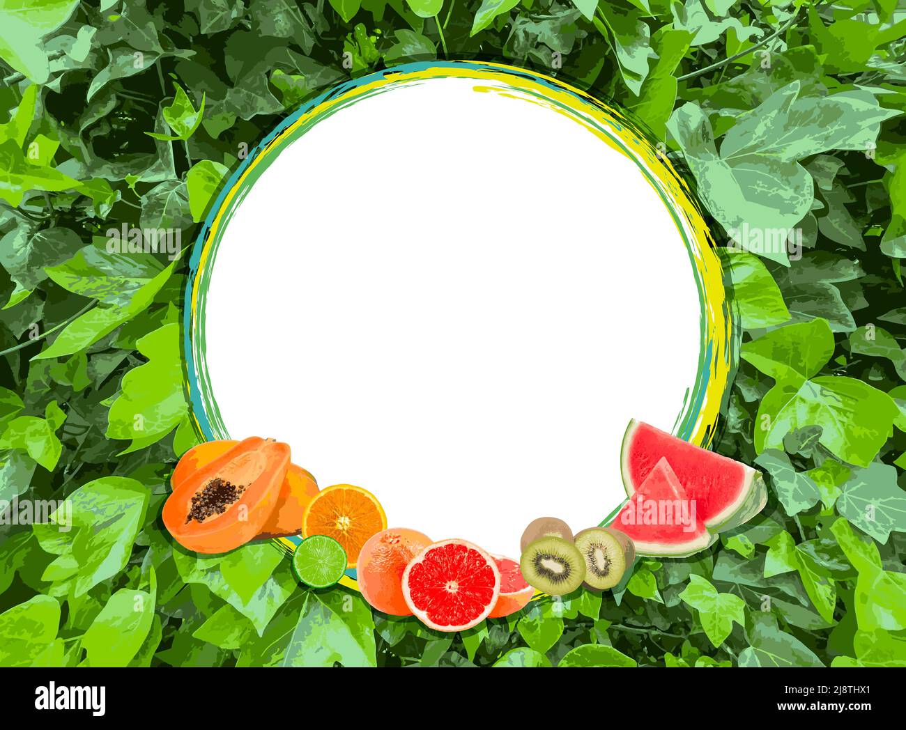 Border with tropical fruits and leaves for summer season - Stock ...