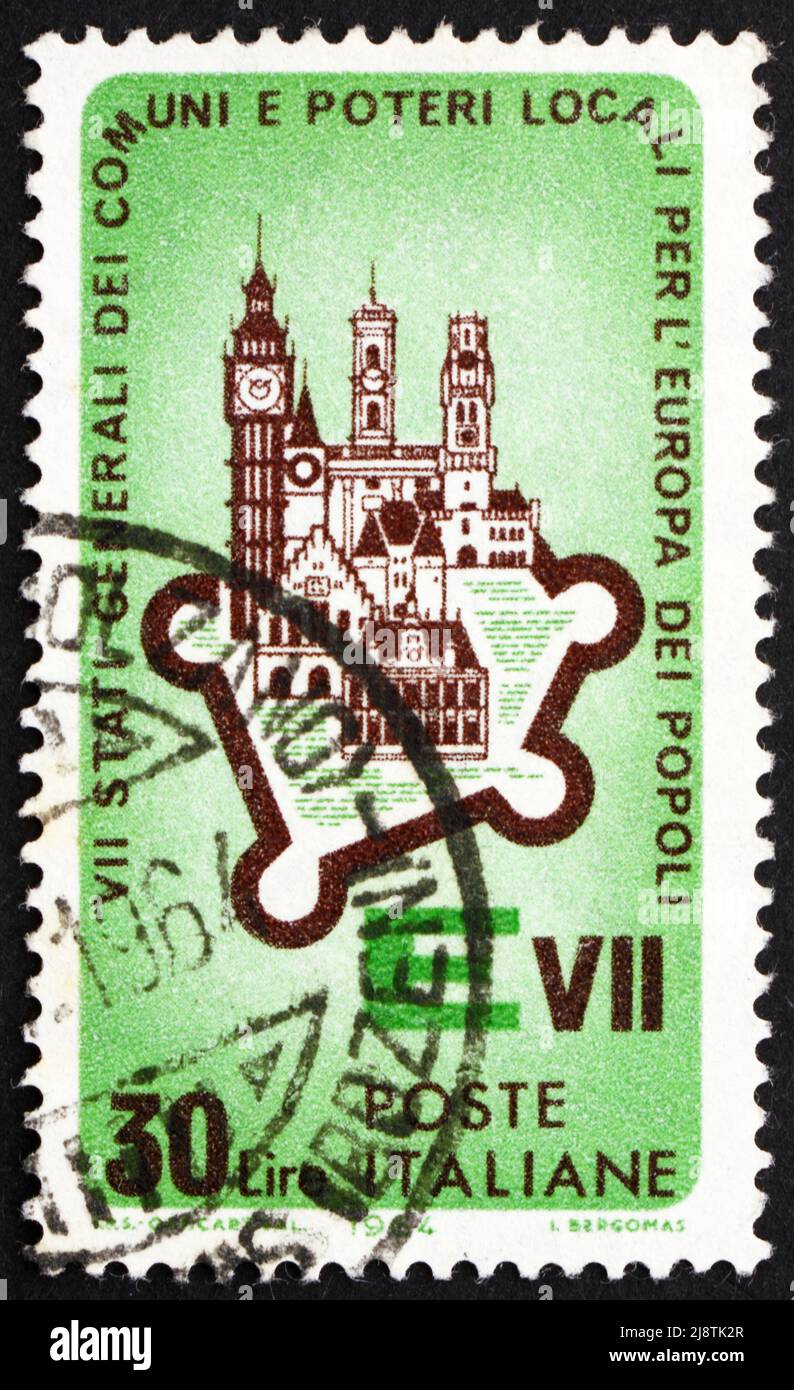 ITALY - CIRCA 1964: a stamp printed in the Italy shows Walled City, 7th ...