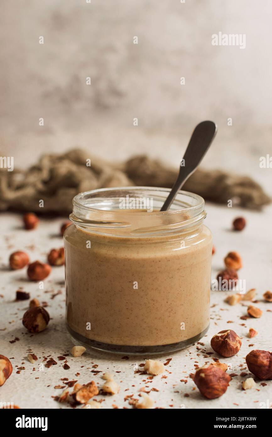 Homemade hazelnut butter in the jar Stock Photo - Alamy