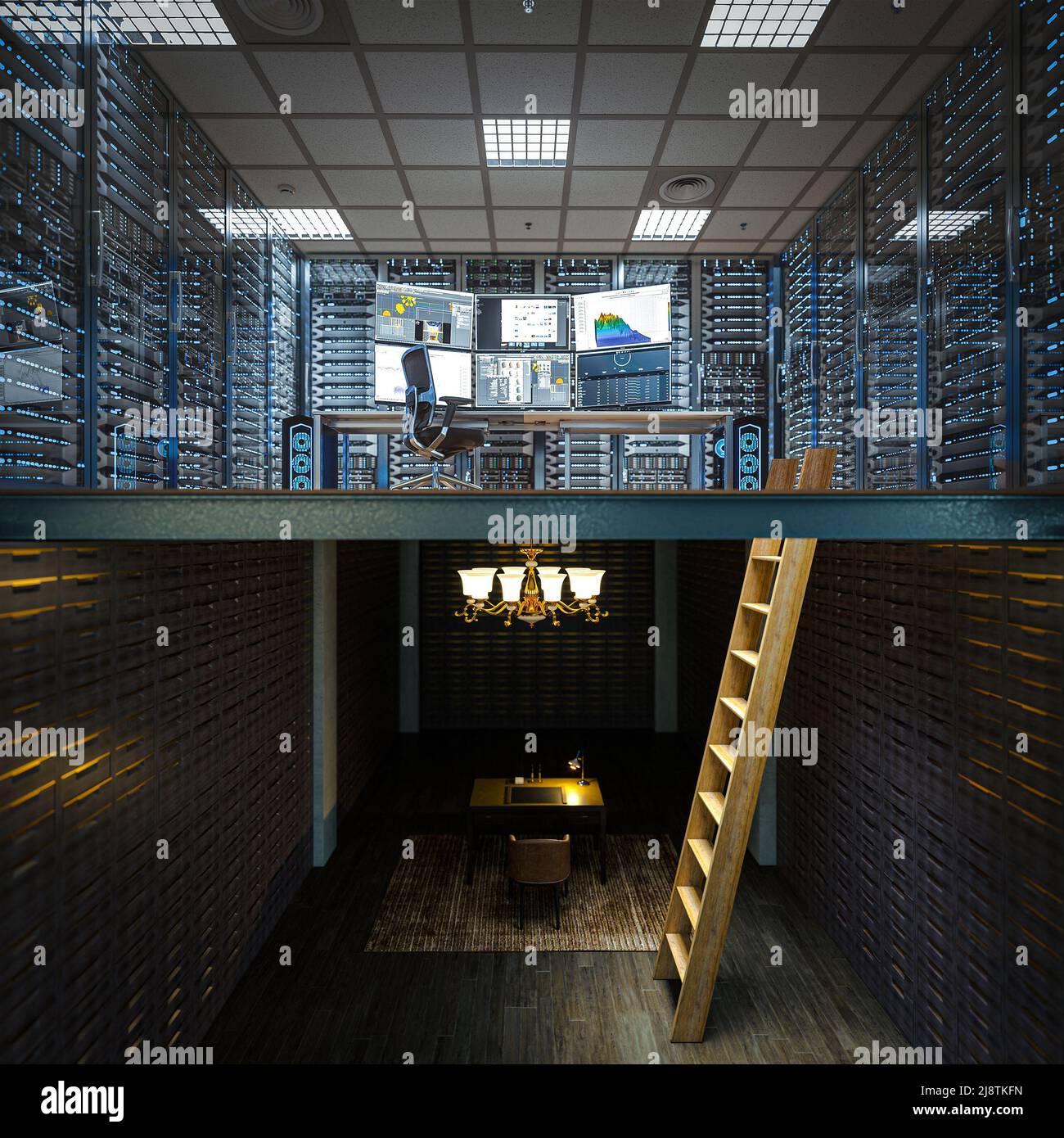 room with pc server and technology and classic underlying area with ...