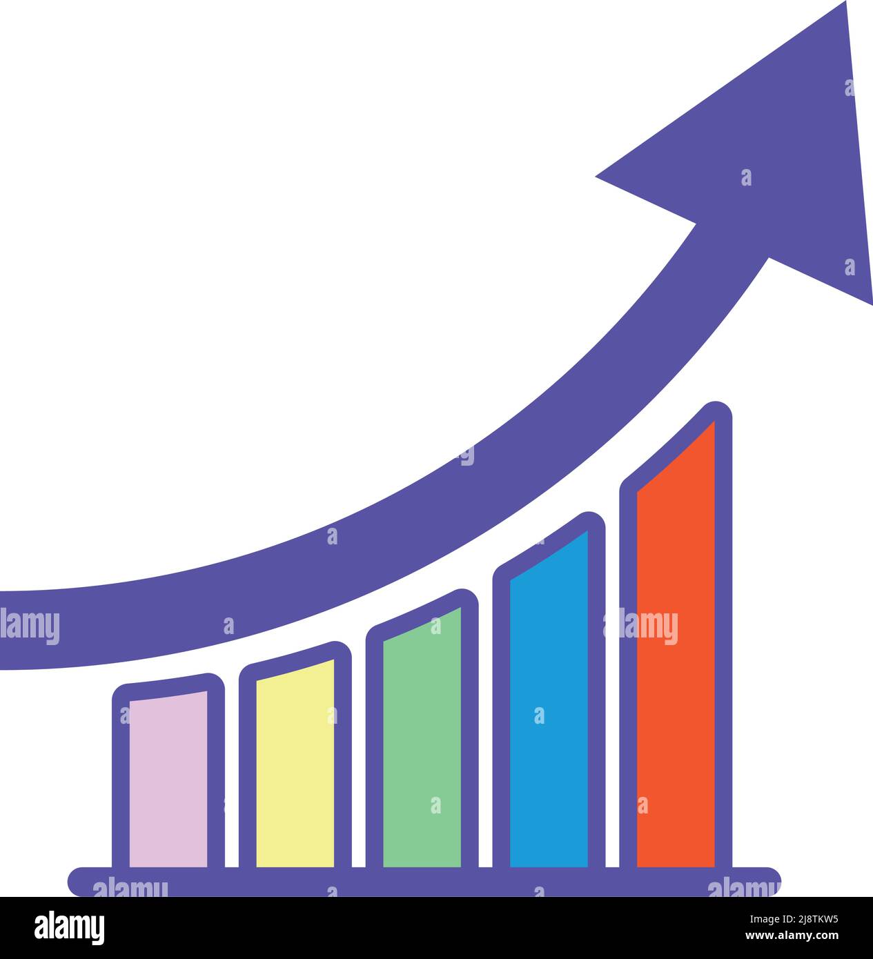 Rising purple arrow and bar graph icon. Editable vector Stock Vector ...