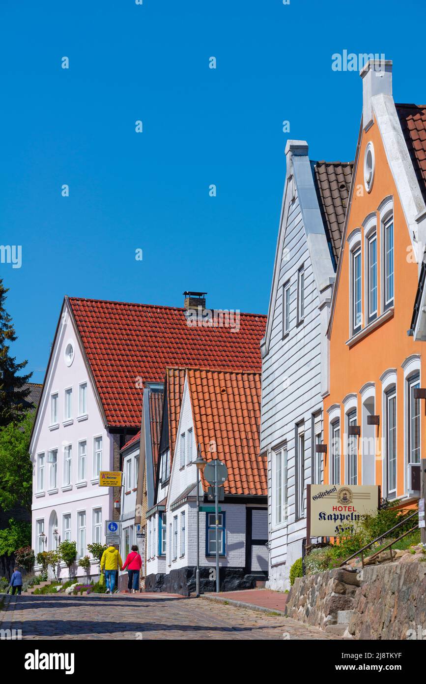 Houses in Dehnthofstrasse, oldl town of Kappeln on the Schlei Fjord ...