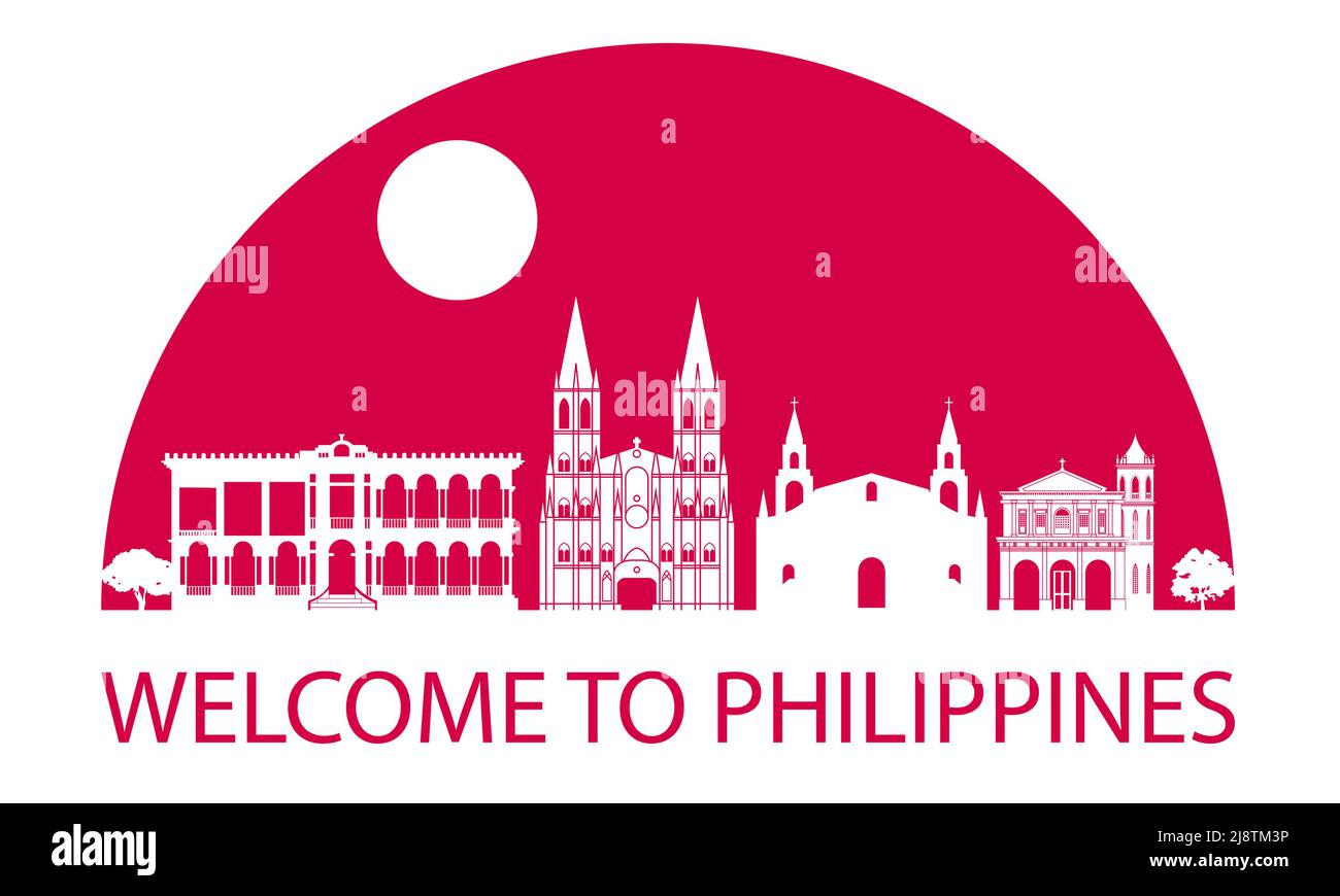 Philippines famous landmarks by silhouette style,vector illustration ...