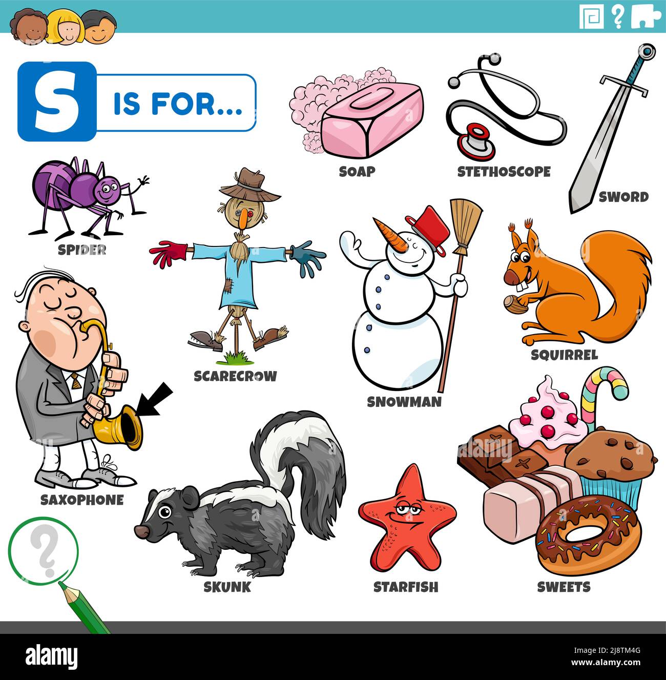 educational cartoon illustration for children with comic characters and ...