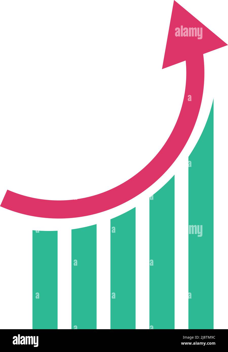 Curving and rising arrow icon and bar graph. Editable vector Stock ...