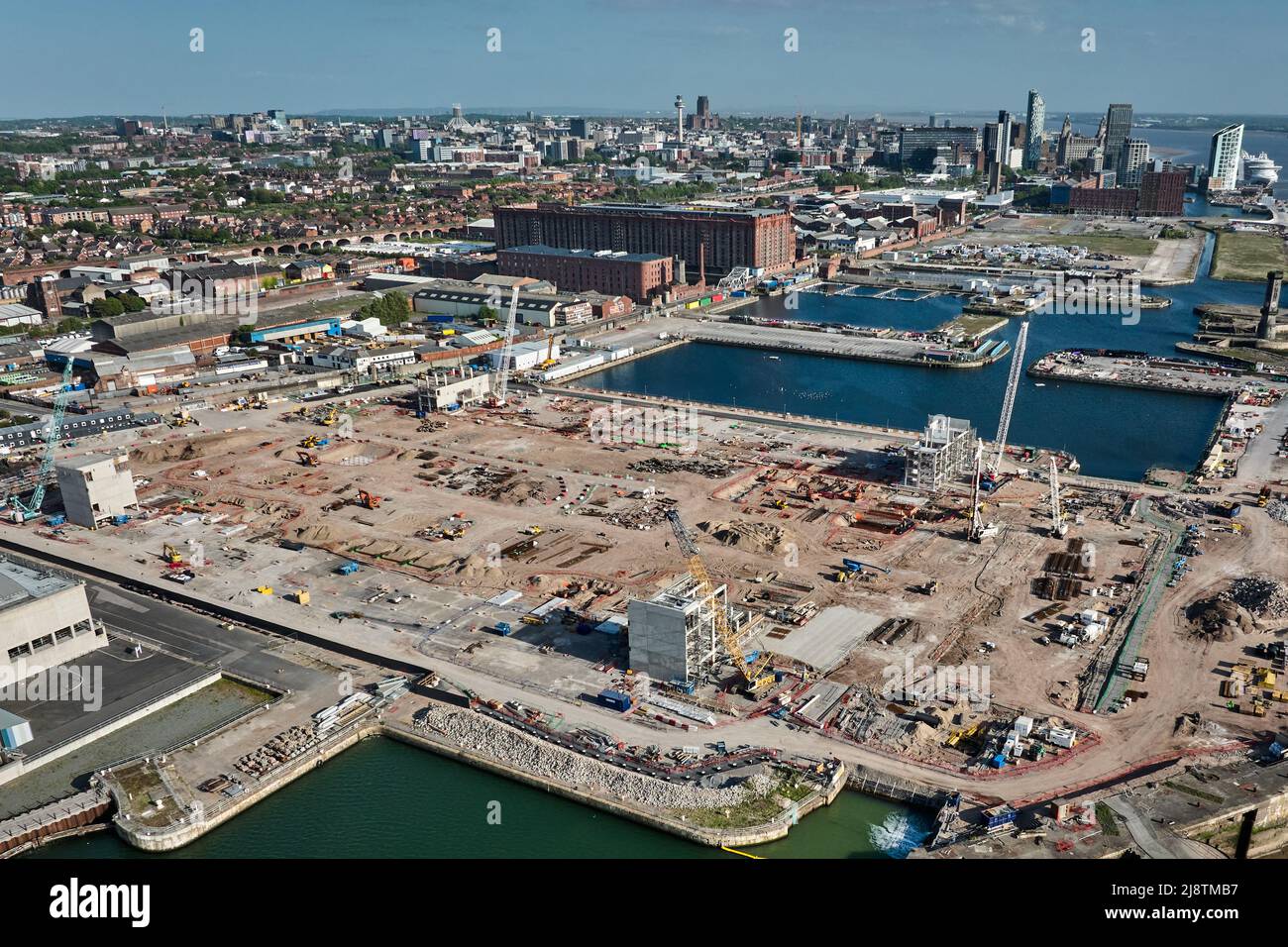 A general aerial view of Bramley-Moore Dock during the construction of ...