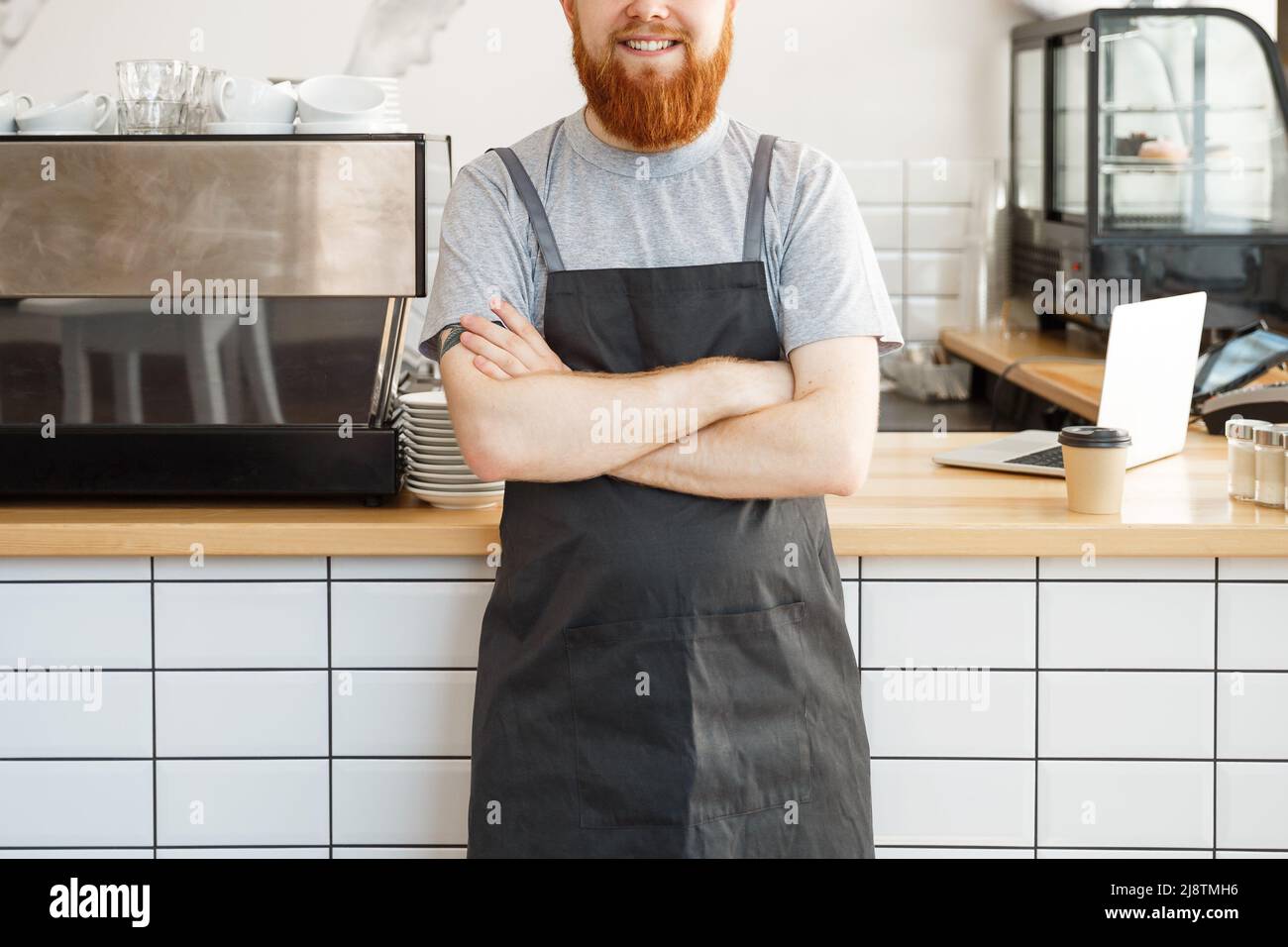 Coffee Business owner Concept - Portrait of happy young bearded ...