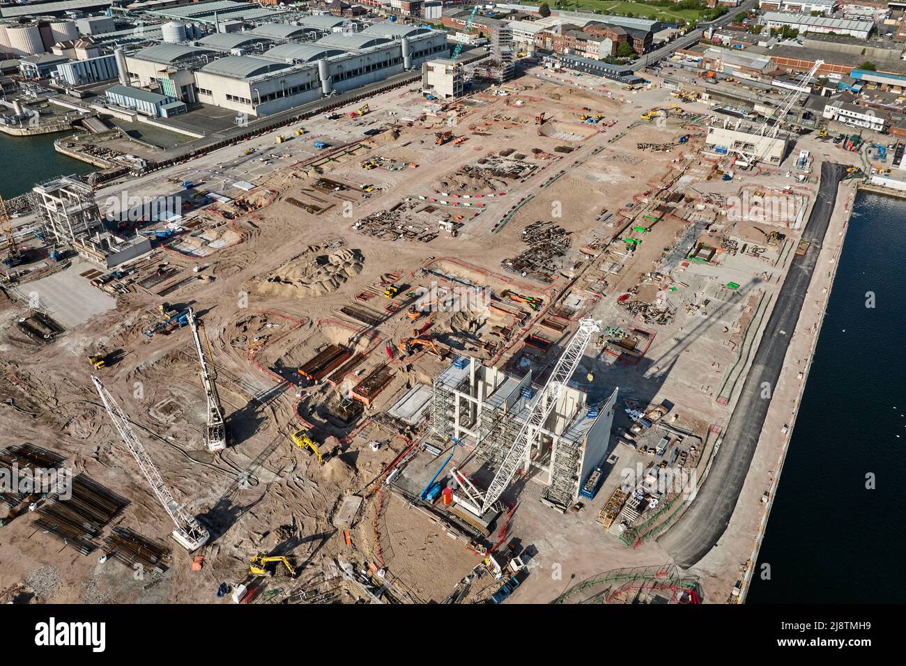 A general aerial view of Bramley-Moore Dock during the construction of ...