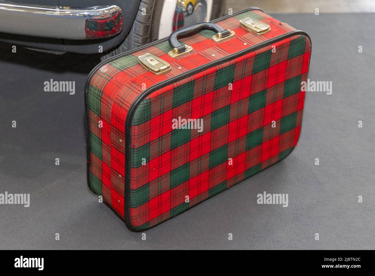 Retro Style Travel Luggage Large Plaid Suitcase Stock Photo - Alamy