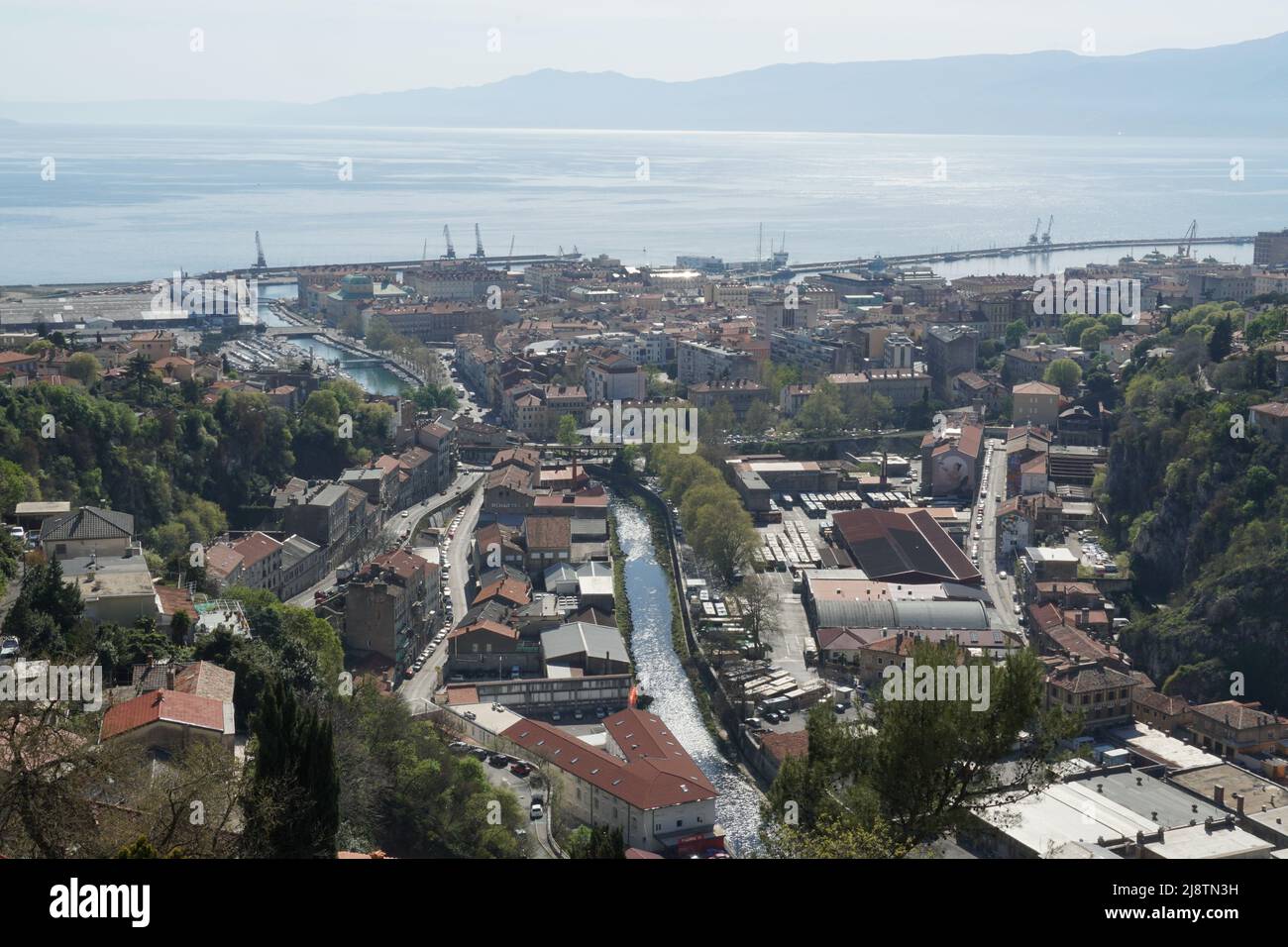 Panorama of Rijeka, the port of Croatia, from the top of Trsat castle ...