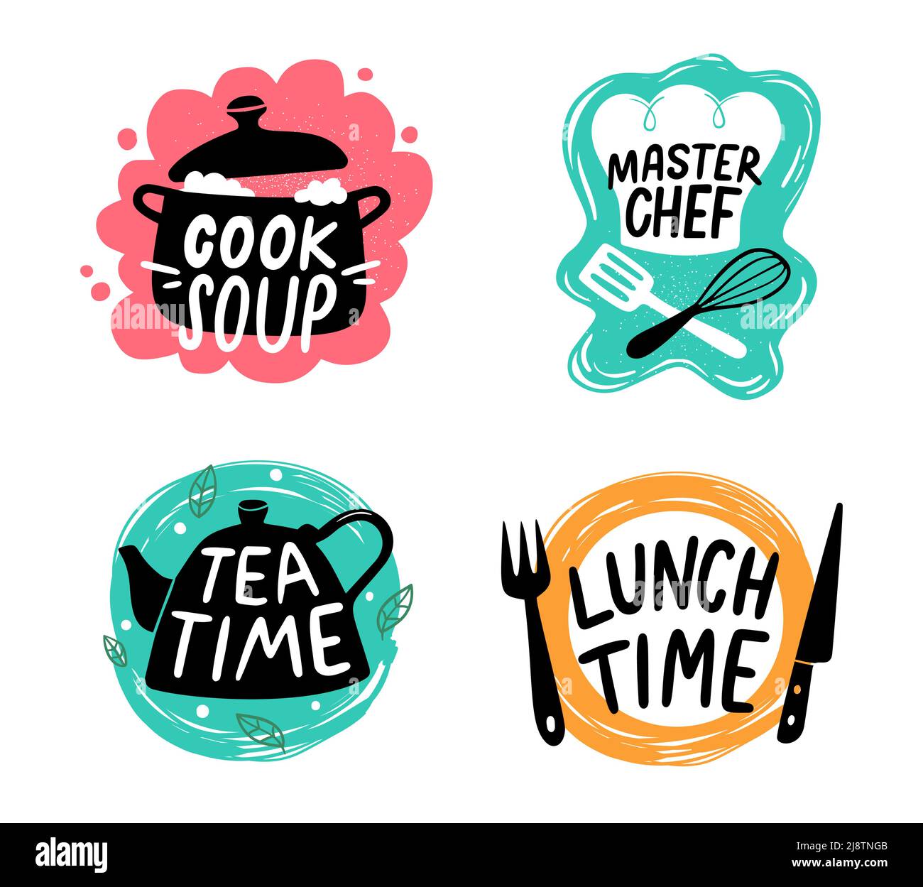 Cooking food lettering. Kitchen utensils with text for culinary master ...
