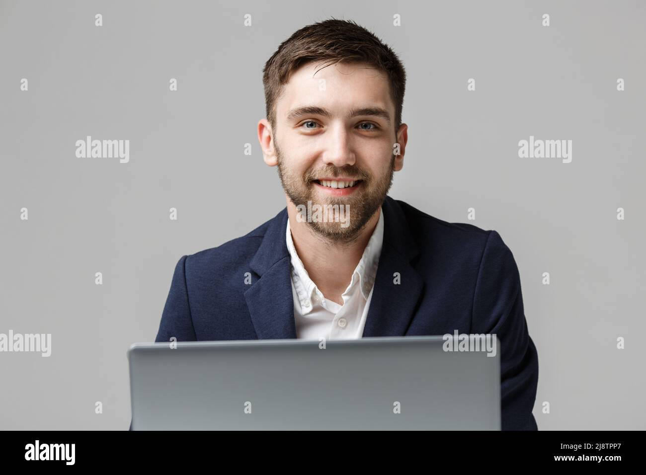 Business Concept - Portrait Handsome Business man playing digital ...