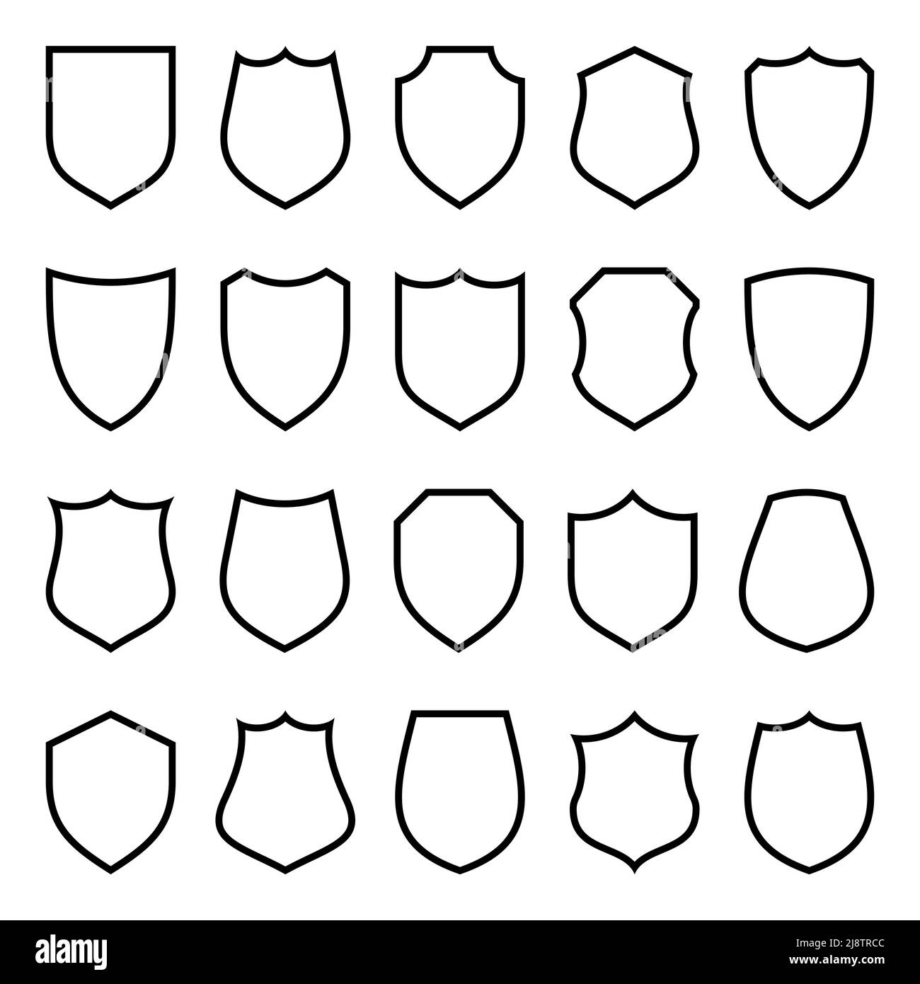 Set of various vintage shield icons. Black heraldic shields. Protection ...