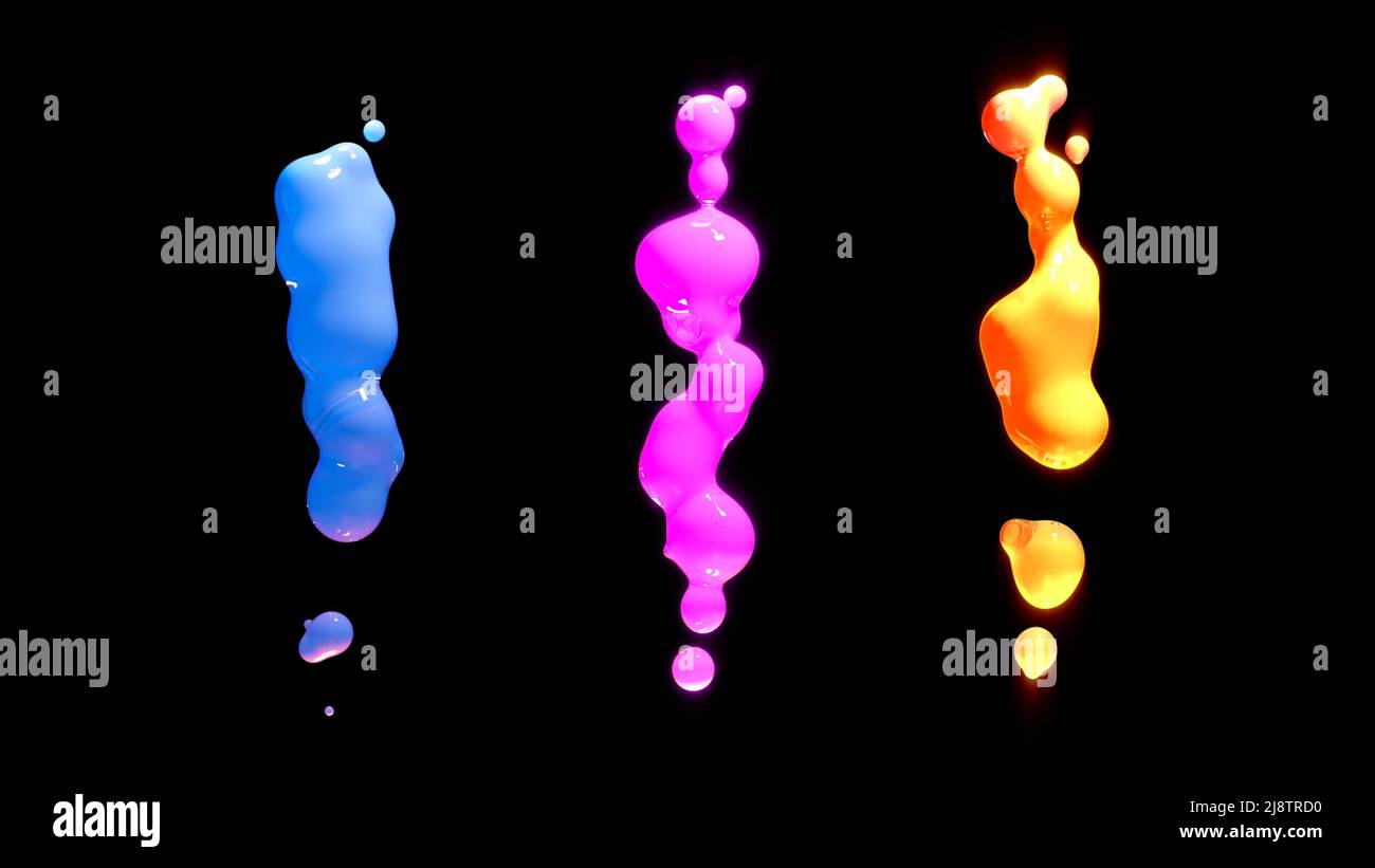 Blue rose and yellow abstract lava lamp wax bubble shapes on black, isolated - object 3D ...