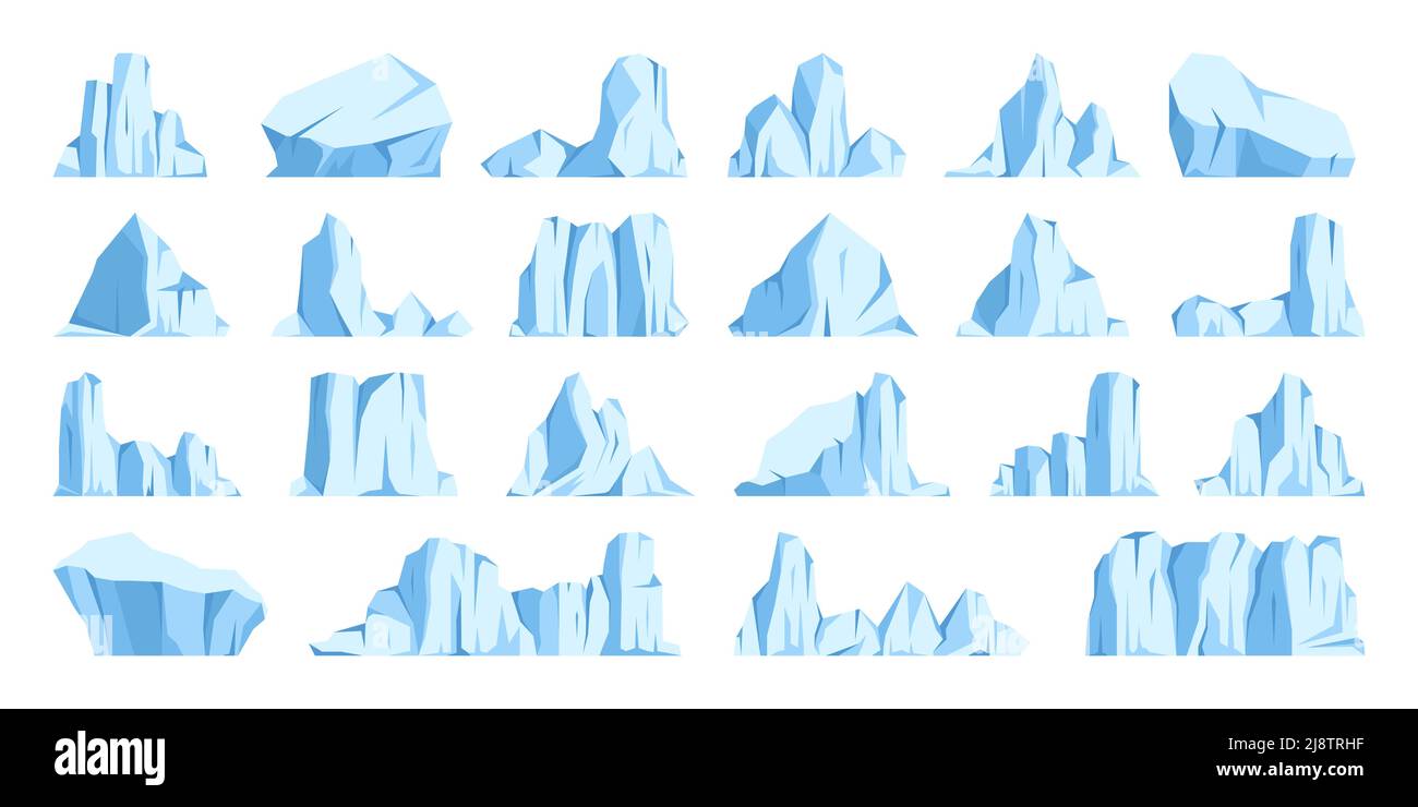 Floating icebergs collection. Drifting arctic glacier, block of frozen ...