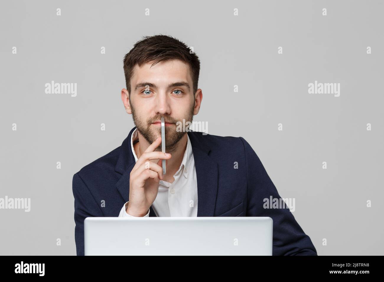 Business Concept - Portrait handsome happy handsome business man in ...