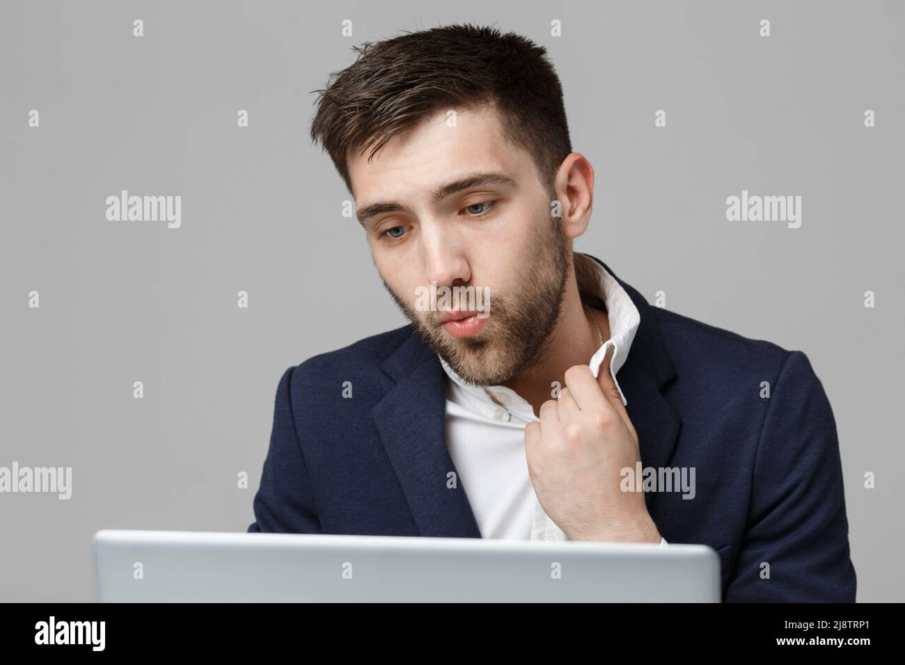 Business Concept - Portrait handsome stressful business man in suit ...