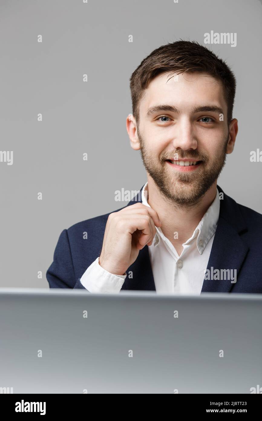 Business Concept - Portrait handsome happy handsome business man in ...