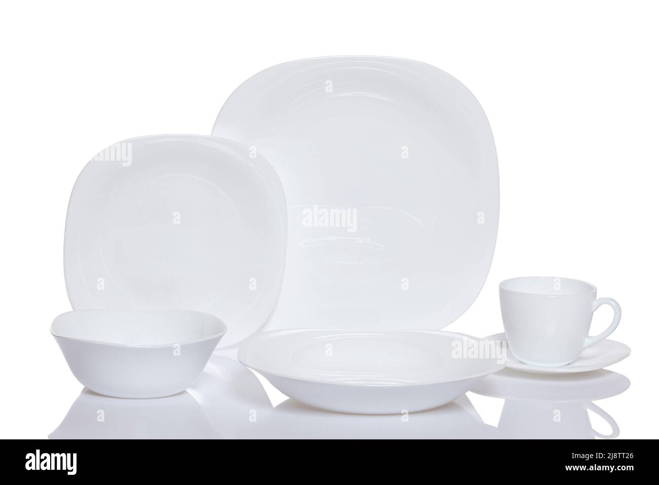 Clean Square Tableware Set Isolated On White Background Stock Photo - Alamy