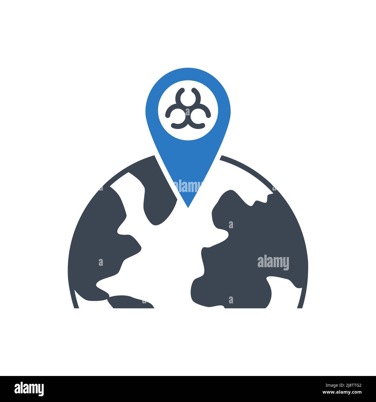 Epidemic related vector glyph icon. Biohazard positioning mark on globe ...