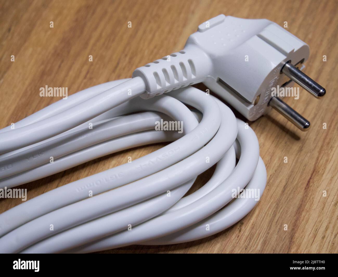 Chernigov, Ukraine, September 25, 2021. Wire with a plug for a European ...