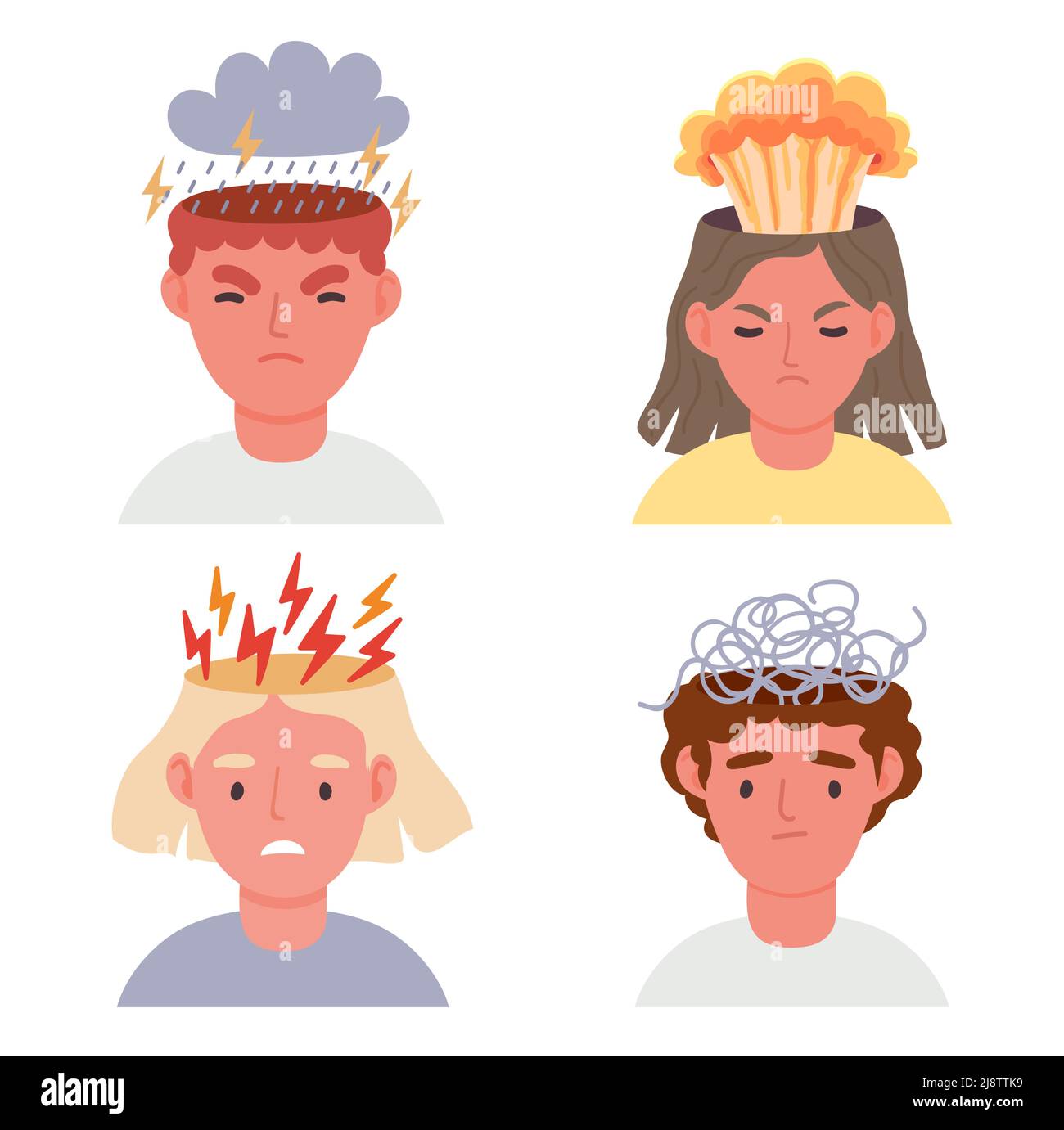 Negative thinking, depression concepts. Man and woman with bad mood ...