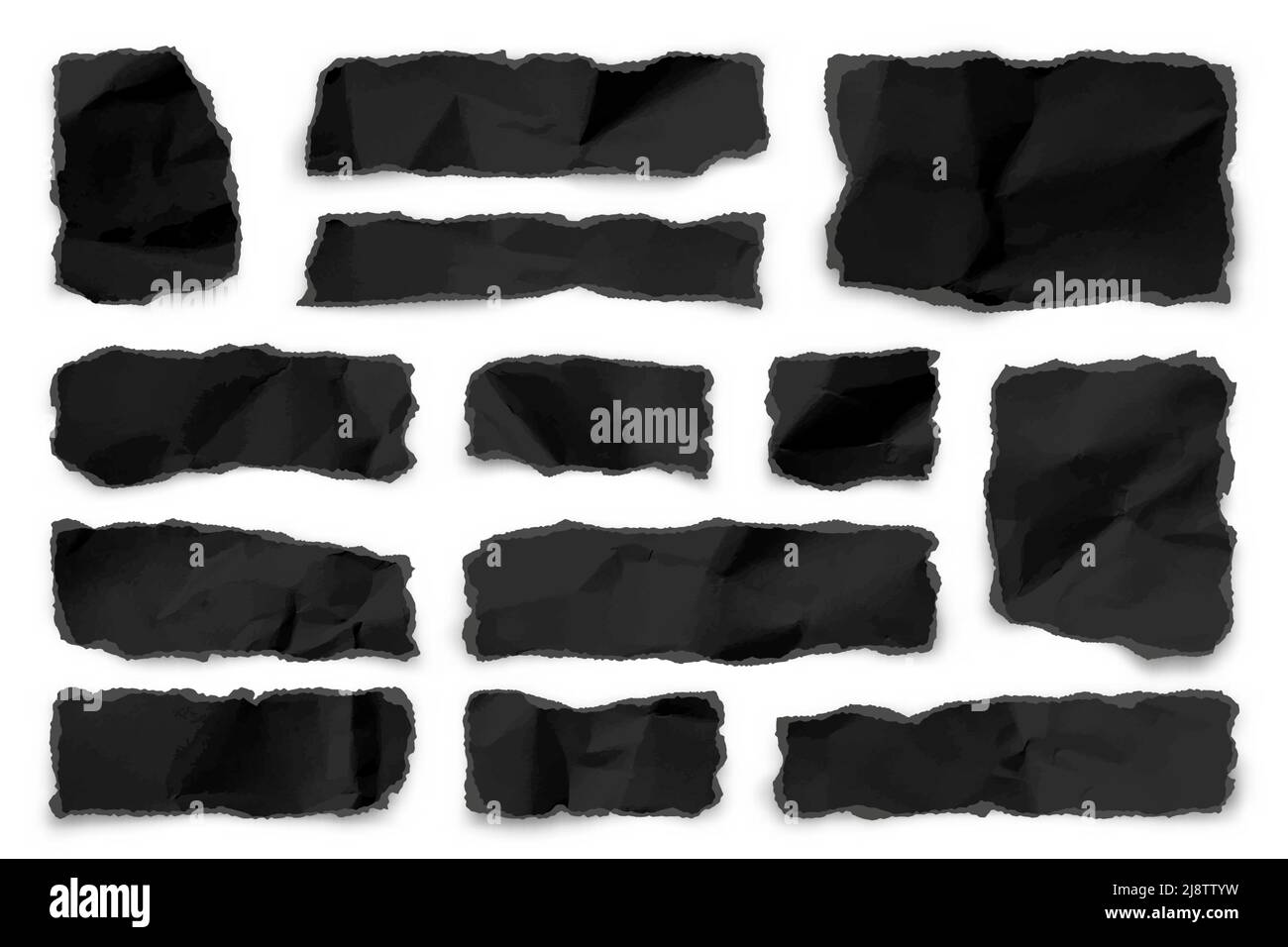 Black ripped paper strips on white background. Realistic crumpled paper ...