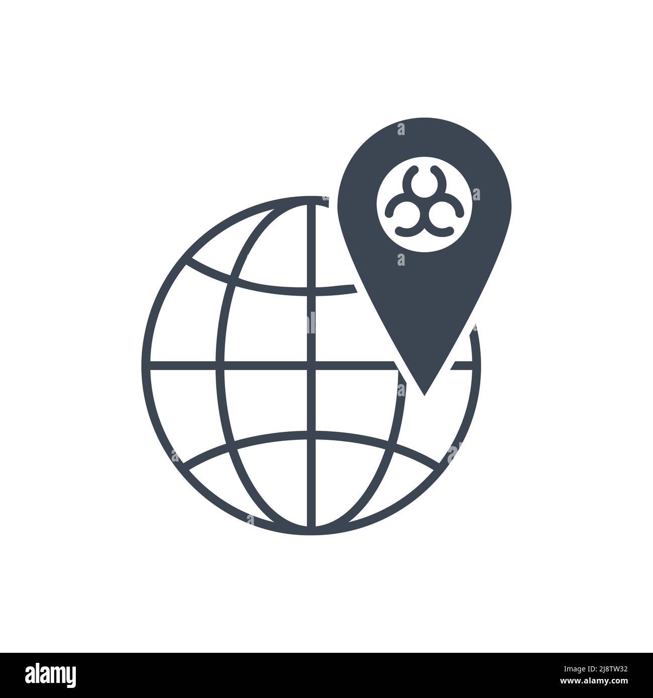 Outbreak virus world related vector glyph icon. Location Sign with ...