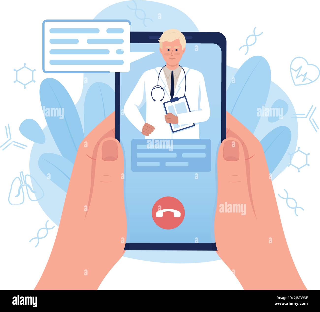 Telemedicine service via smartphone 2D vector isolated illustration ...