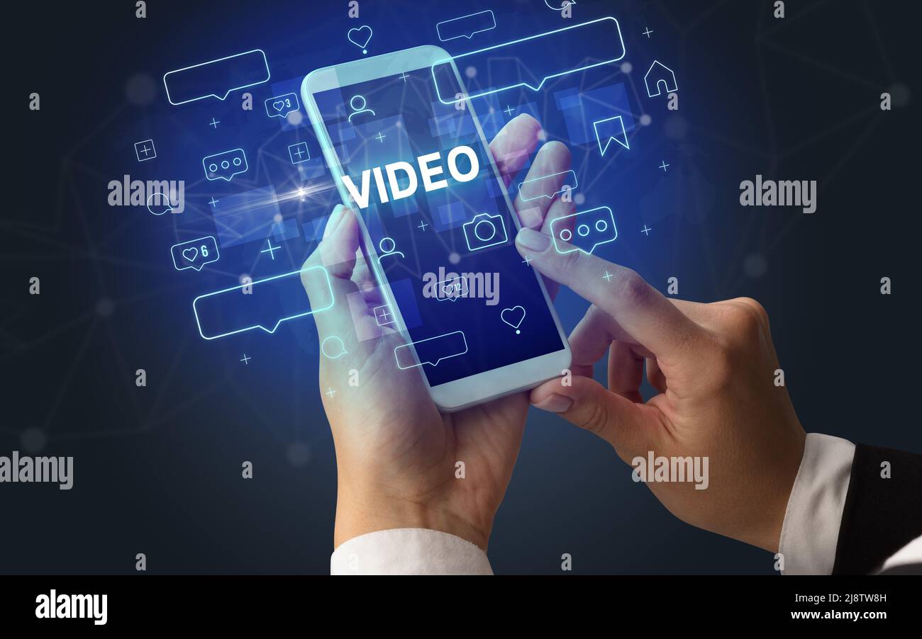 Hand using smartphone with social media concept Stock Photo - Alamy