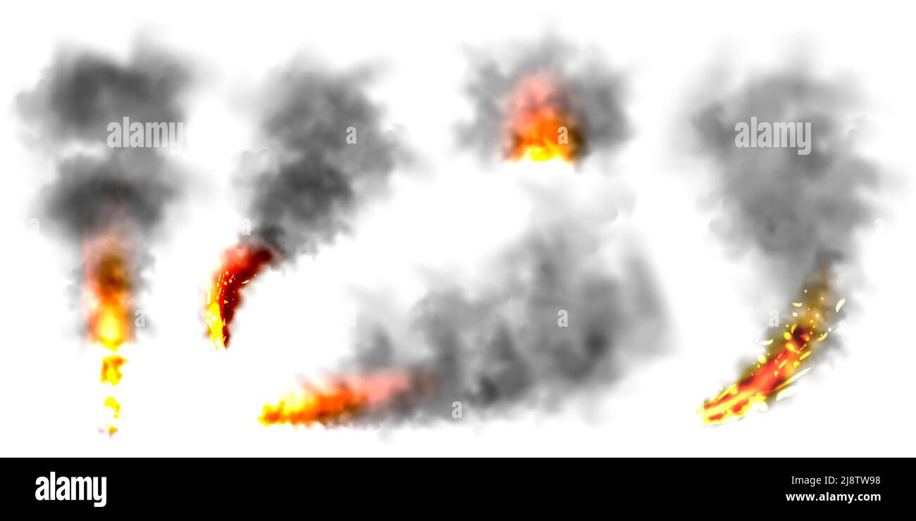 Black realistic smoke, dust clouds isolated on white background. Dirty ...