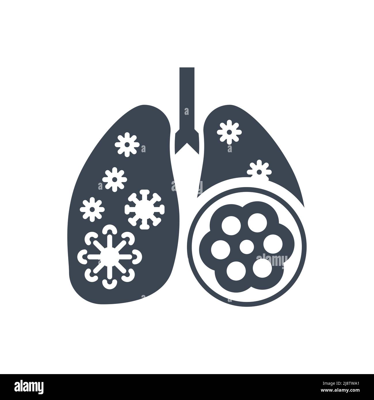 Pneumonia related vector glyph icon. Lungs with alveoli and coronavirus ...