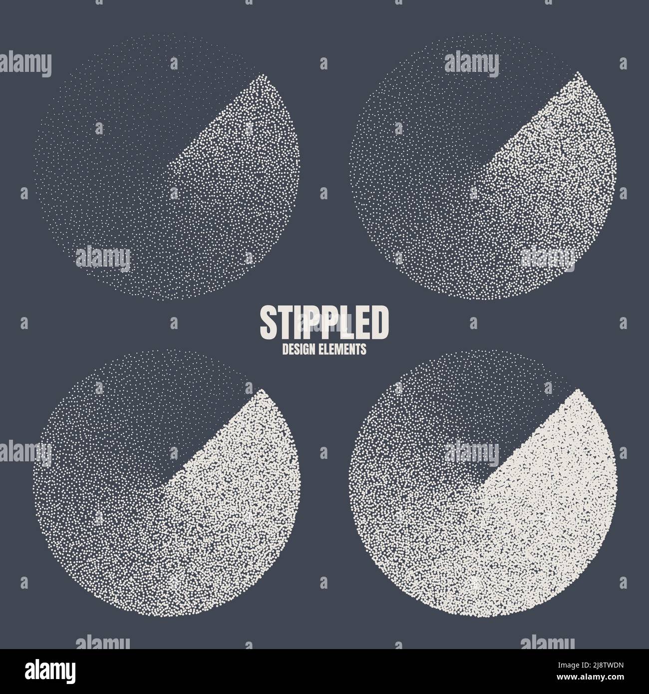 Round shaped dotted objects, stipple elements. Fading gradient ...