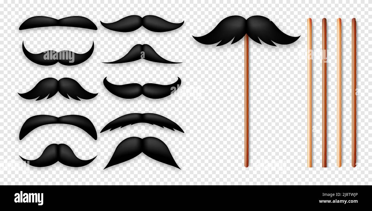 Realistic black mustache on a wooden stick. Fake paper mustache ...