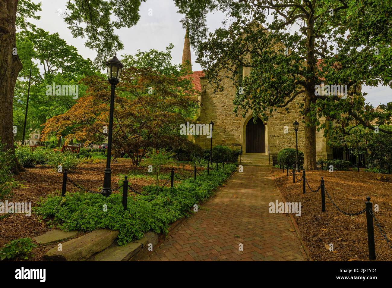 Raleigh, North Carolina, USA - A peaceful church yard in downtown ...